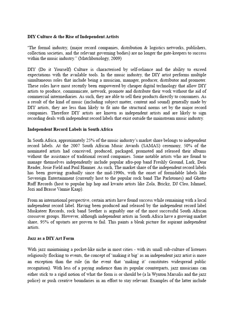 Independent Artists in the DIY Era | PDF | Social Networking Service ...