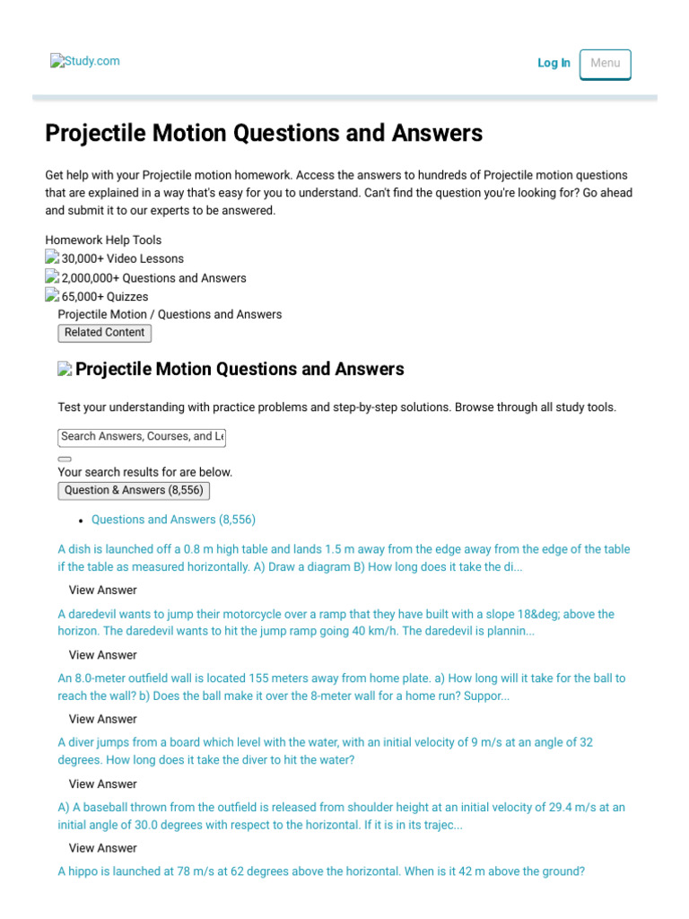 Projectile Motion Questions and Answers | PDF | Projectiles | Mechanics Projectile Motion Questions and Answers | PDF | Projectiles | Mechanics