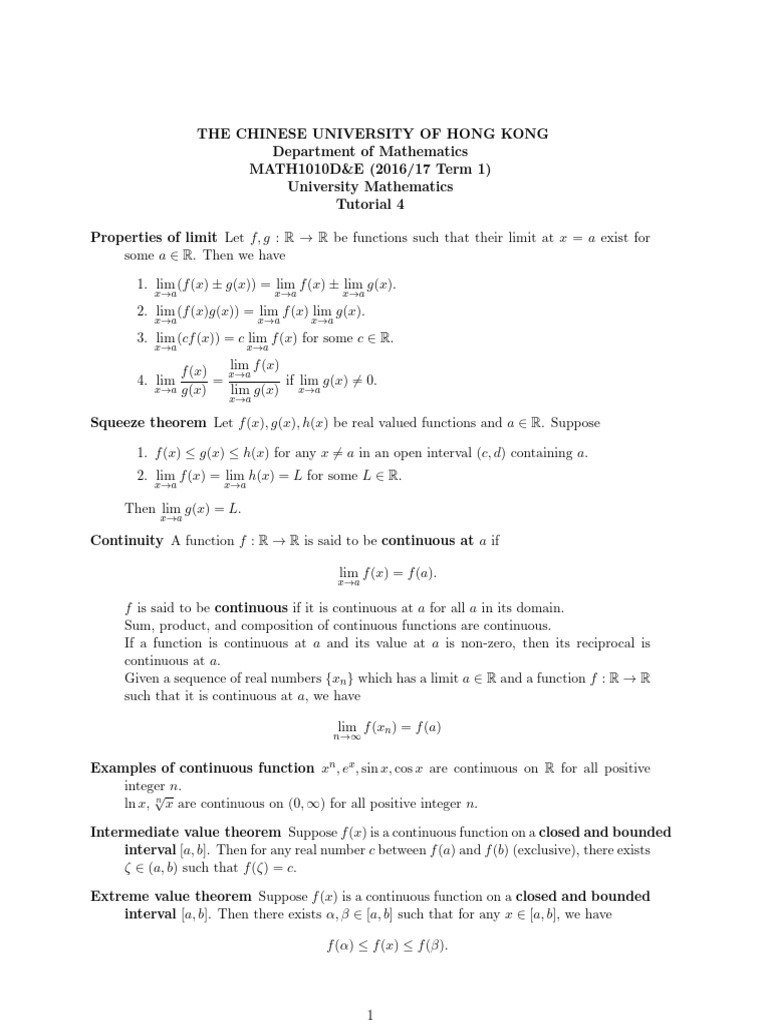 Tutorial 4 | PDF | Function (Mathematics) | Continuous Function