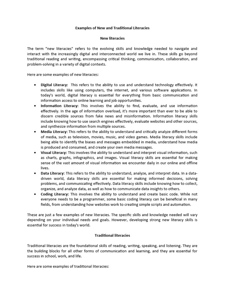 Examples and Effects of New and Traditional Literacies | PDF