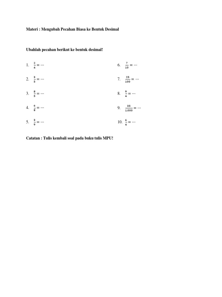 Latihan Soal.1, Pecahan Ke Desimal | PDF