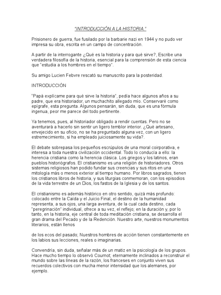 IntroducciÓn A La Historia - Bloch | PDF | Conocimiento | Science