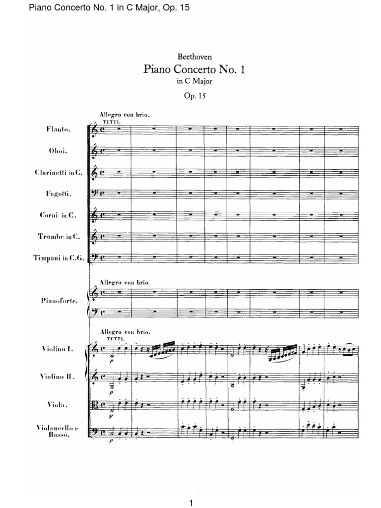 Beethoven - Piano Concerto No. 1 Op. 15 (1795, 1800) | PDF | Musical ...