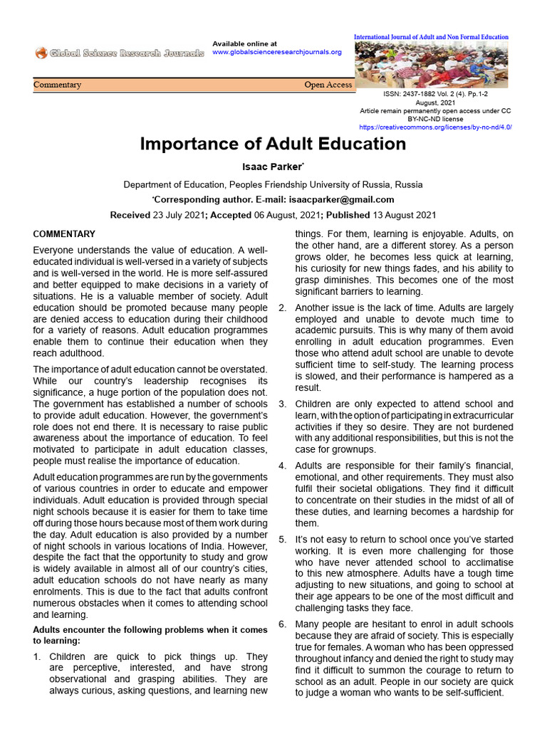 Adult Education and Its Importance | PDF | Adult Education | Open Access