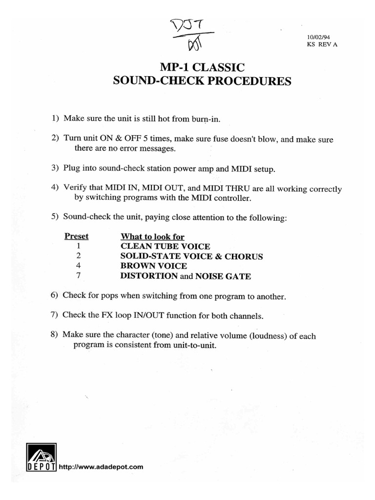 ADA-MP1-Classic-sound-check-procedure | PDF