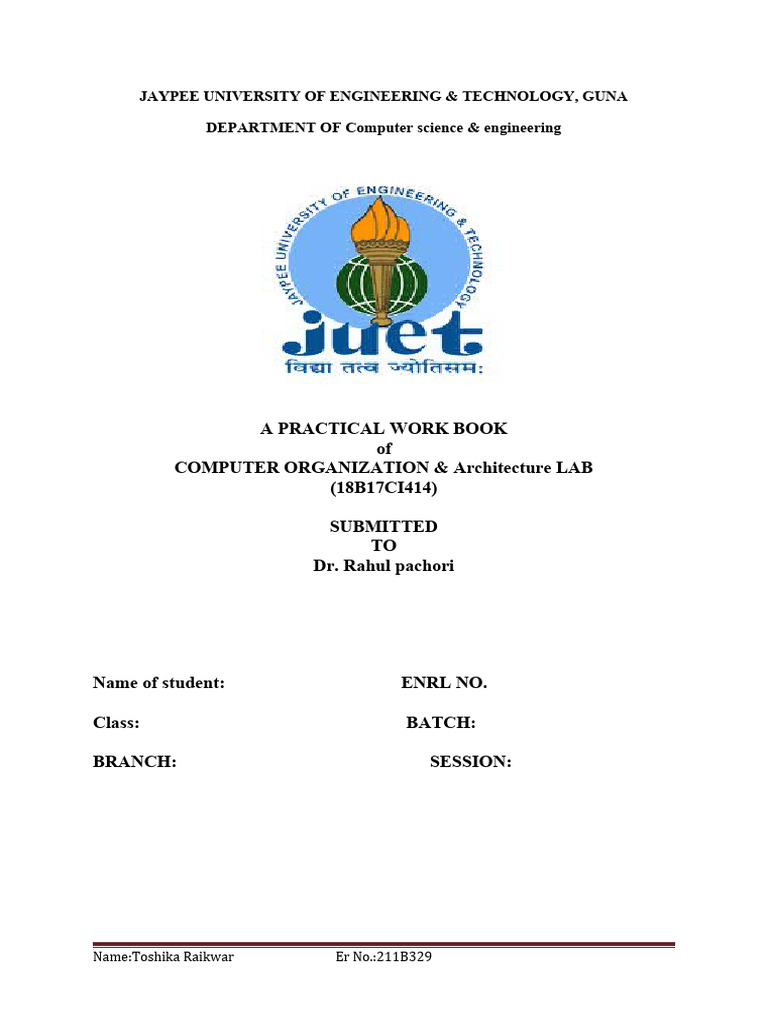 Computer Organization Lab Workbook | PDF