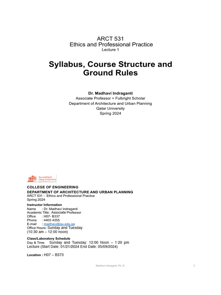 1 ARCT 531 Lect 1 Syllabus | PDF | Marketing | Conflict Of Interest