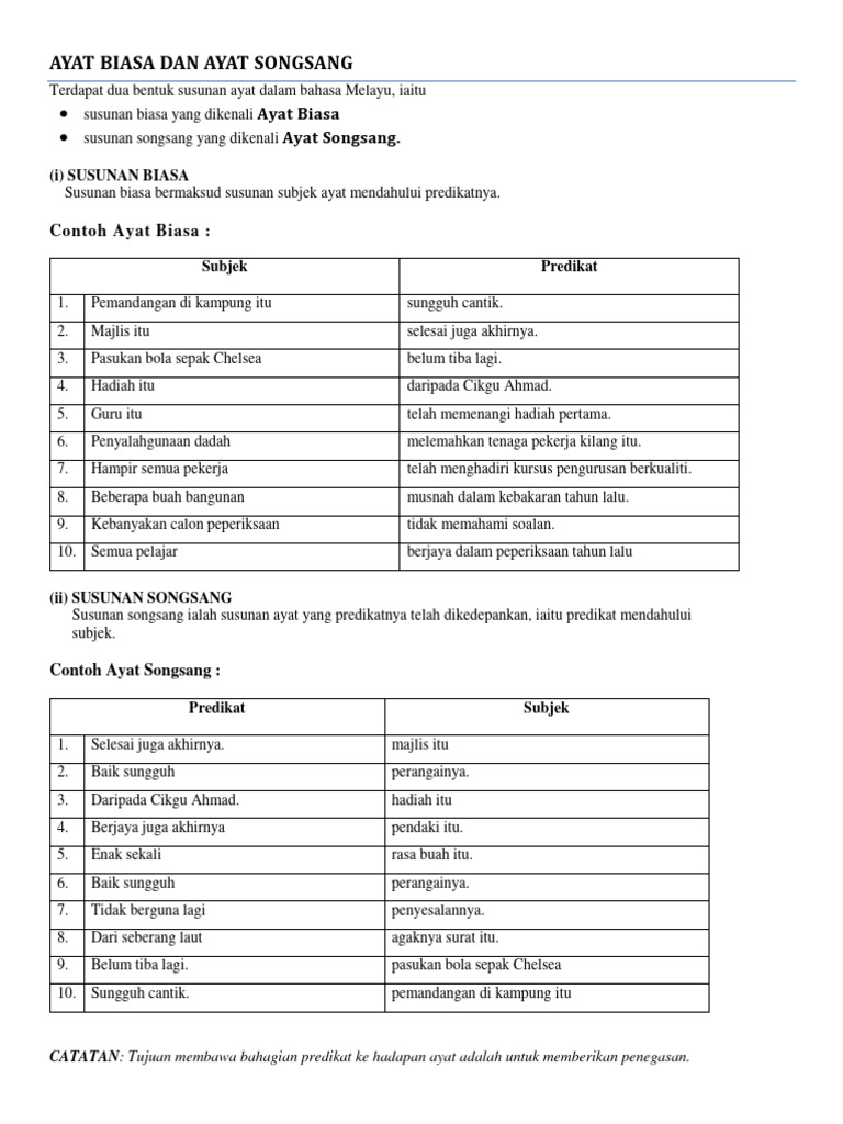 Ayat Biasa Dan Ayat Songsang | PDF