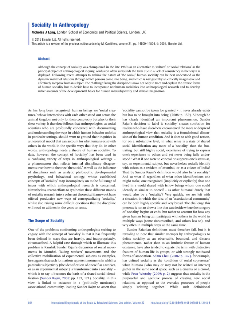 Sociality (Anthro) | PDF | Anthropology | Theory Of Mind