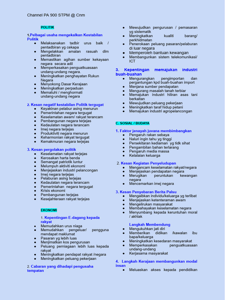 Channel PA 900 STPM at CNM: Politik 1 | PDF