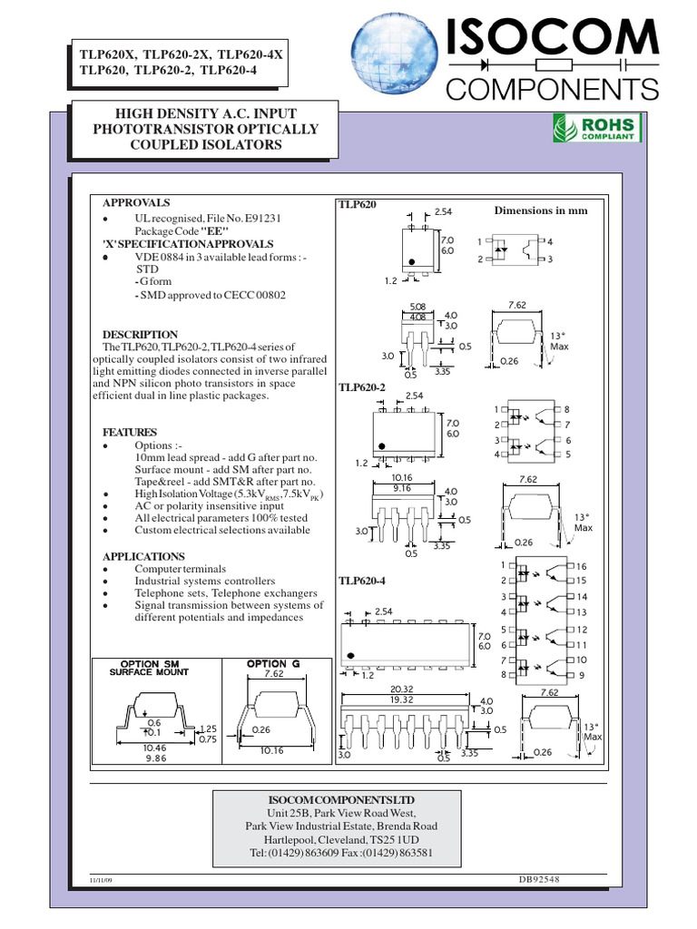 High Density A.C. Input Phototransistor Optically Coupled Isolators | PDF | Information And ...