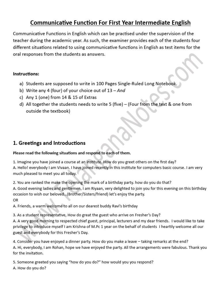 Communicative Function For First Year Intermediate English PDF | PDF | Hygiene