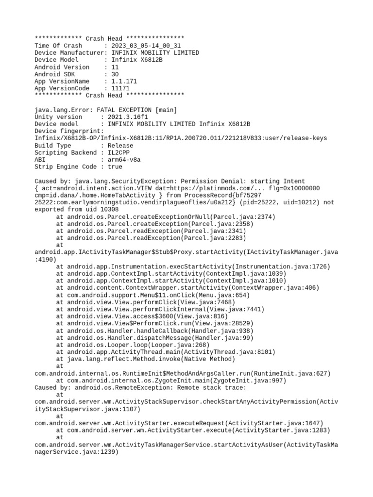 Android App Crash Report | PDF | Mobile App | Java (Programming Language)