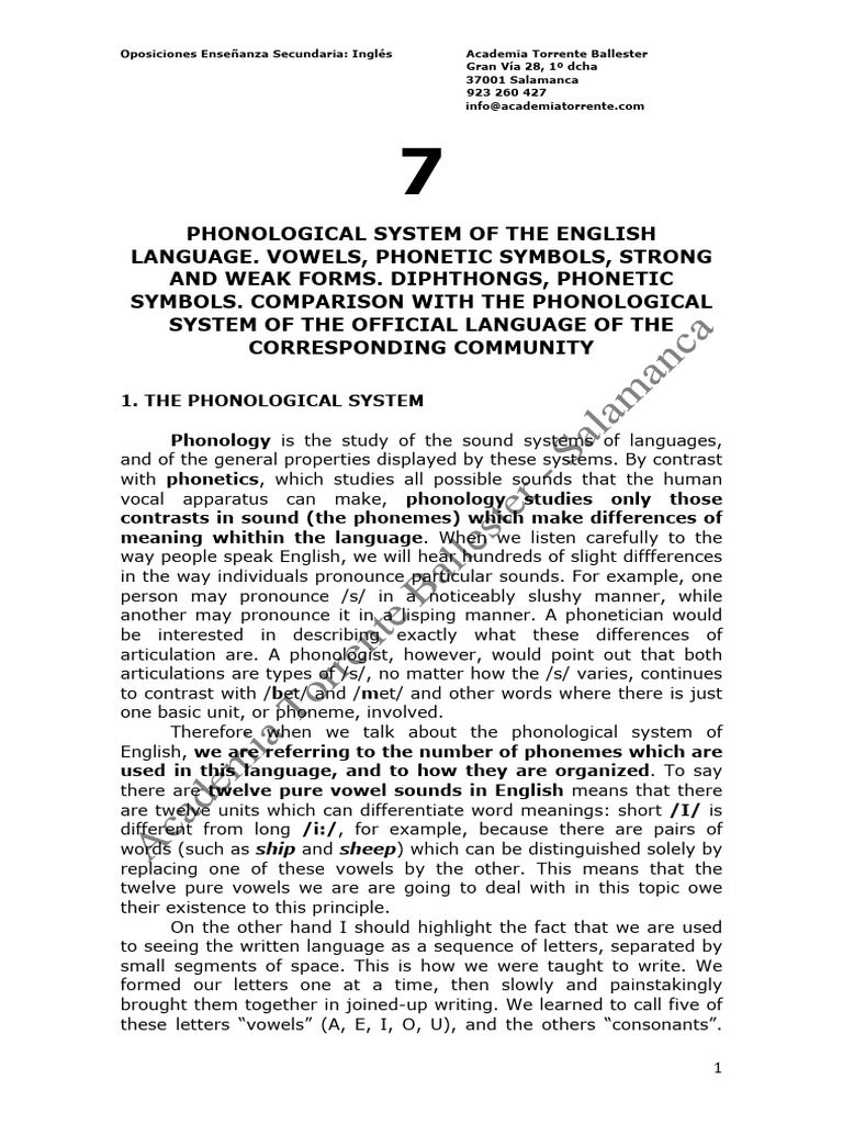Phonological System of The English Language ... | PDF