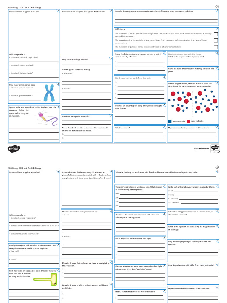 AQA Biology GCSE Unit 41 Cell Biology Revision Mat | PDF | Cell ...