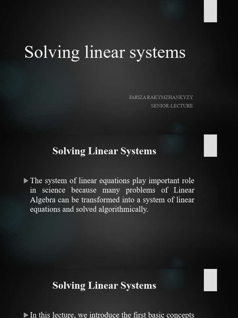 Lec1 Solving Linear Systems | PDF | System Of Linear Equations | Equations