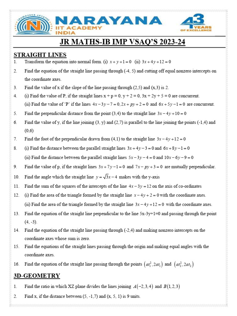 Jr-Maths-Ib Imp Vsaq's 2023-24 | PDF | Triangle | Line (Geometry)