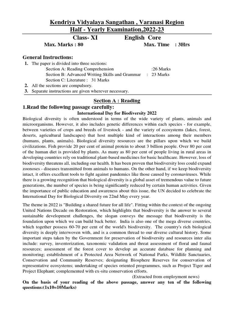 Xi English Hy Qp & Ms (2022-23) | PDF