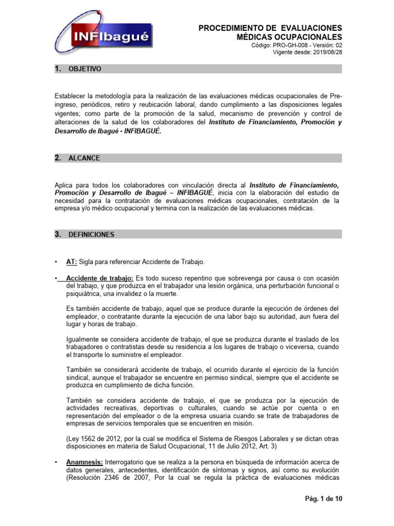 Pro-Gh-008 Procedimiento de Evaluaciones Medicas Ocupacionalesv2 | PDF | Medicina | Cuidado de ...