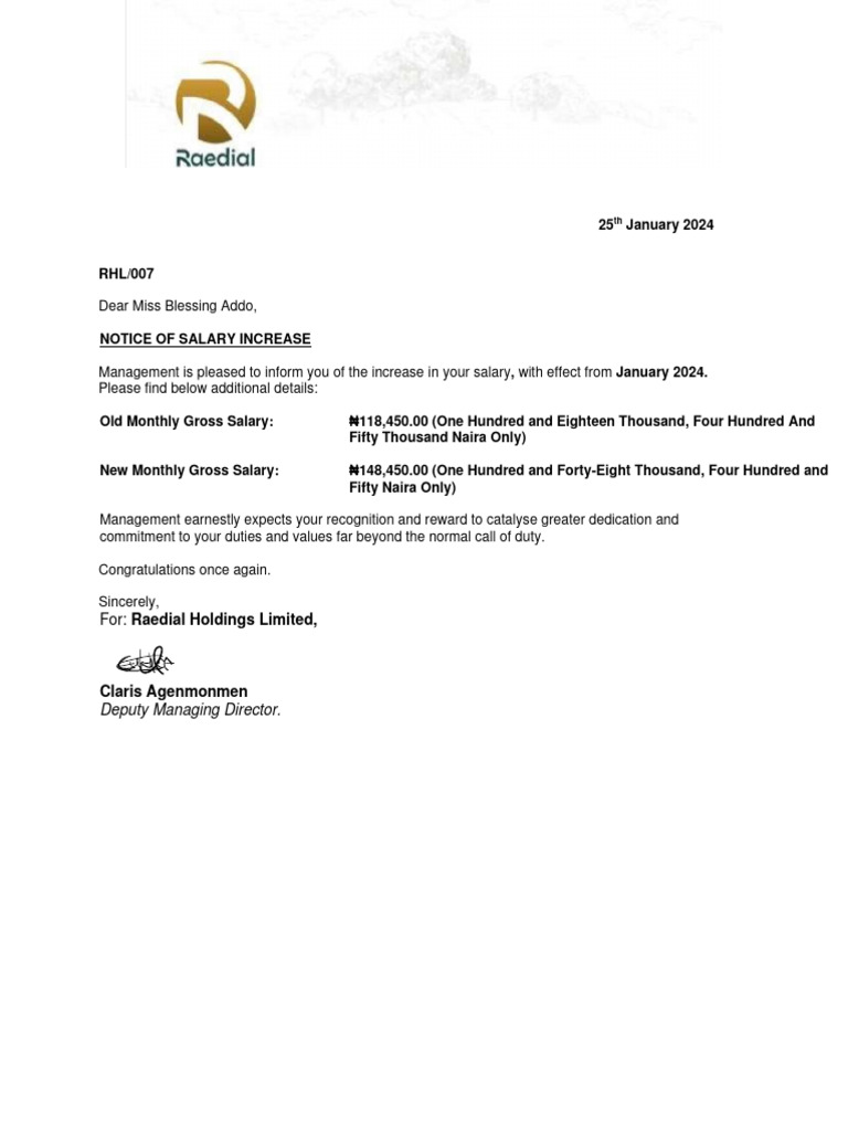 Approved Notice of Salary Increase-Blessing Adoo | PDF