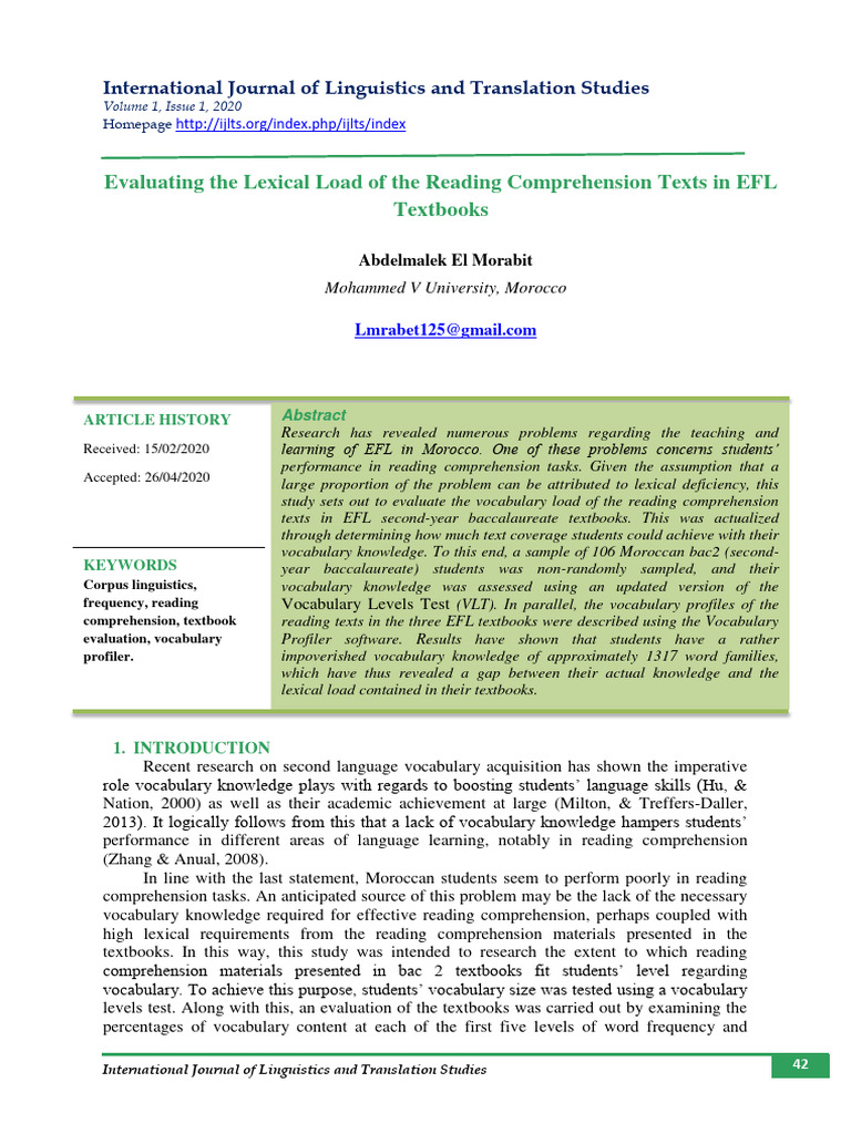 Evaluating The Lexical Load of The Readi | PDF | Vocabulary | English As A Second Or Foreign ...