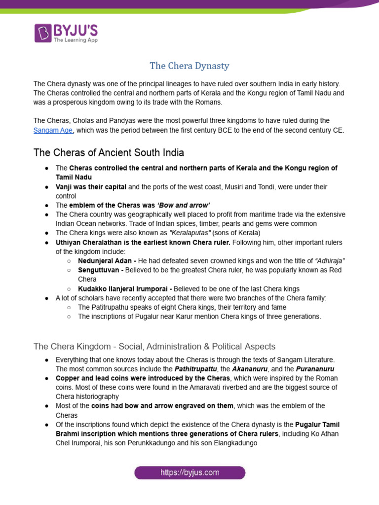 The Chera Dynasty | PDF | South India | Tamils