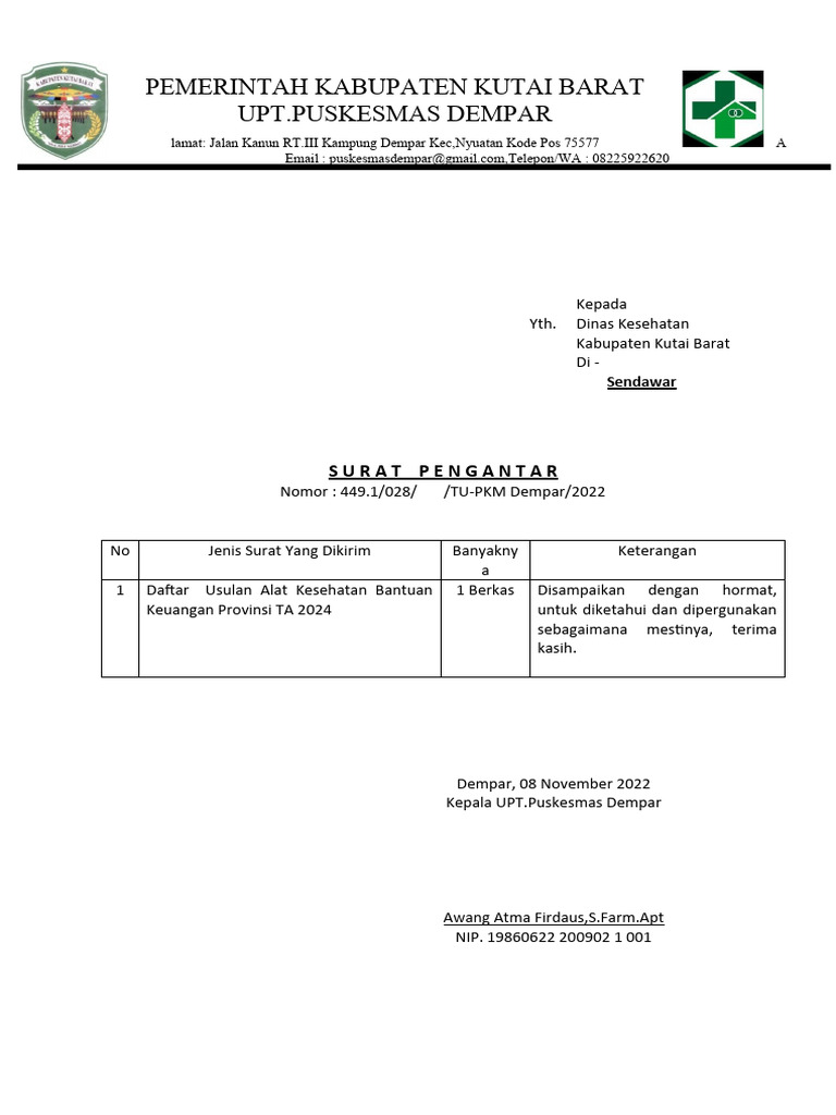 Surat Permintaan Alkes PKM BARU | PDF