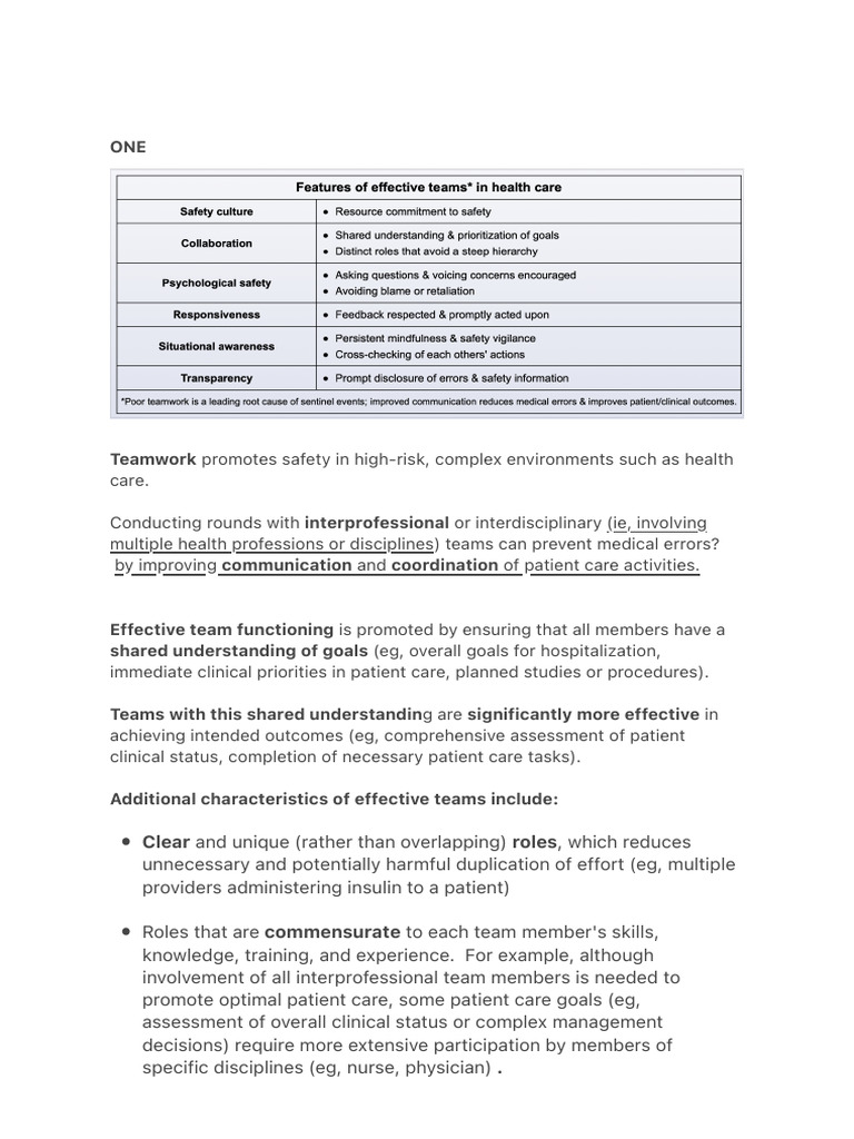 One | PDF | Patient Safety | Health Care
