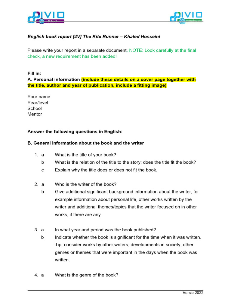 The Kite Runner Book Report Guide | PDF | Books | Narration