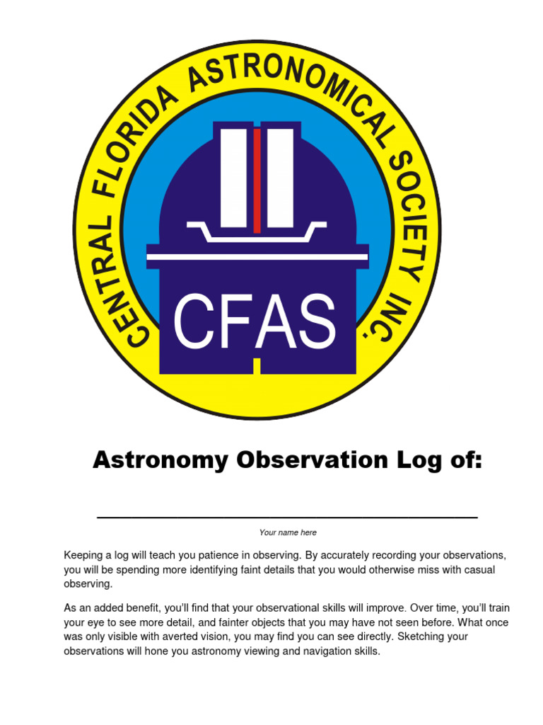 Astronomy Observation Log | PDF | Science & Mathematics