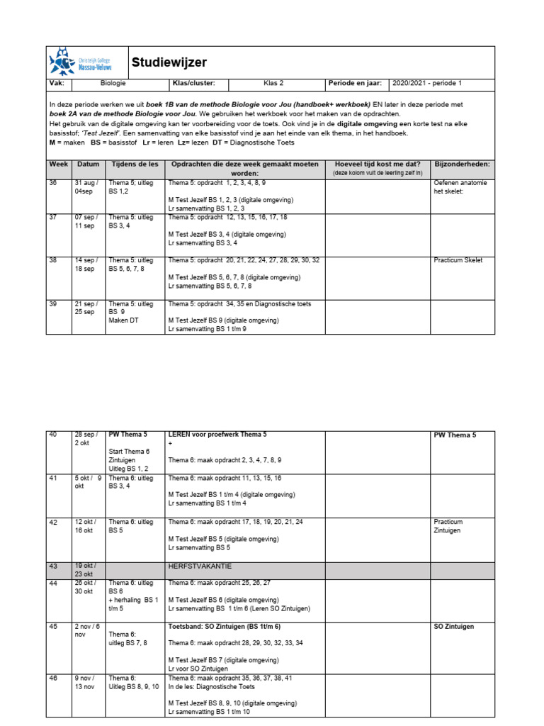 Studiewijzer Biologie - Klas 2 | PDF