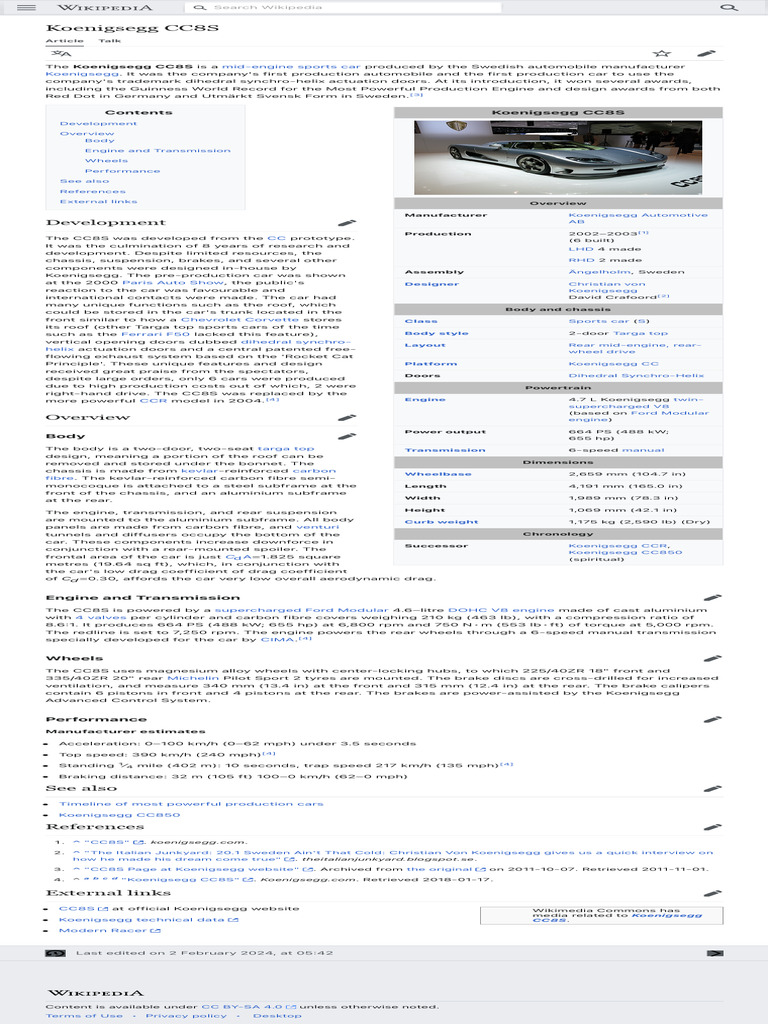 Koenigsegg CC8S: A Pioneering Supercar | PDF | Private Transport | Car