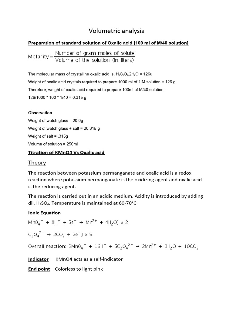 Write Up Volumetric Analysis | PDF | Titration | Chemistry