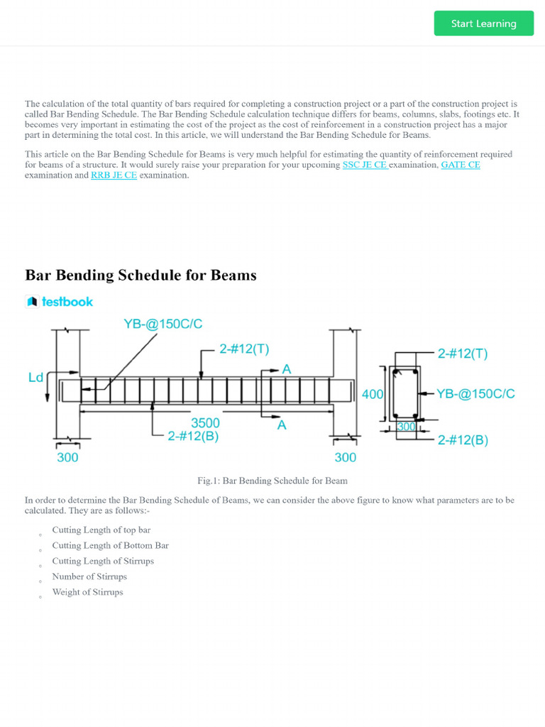 38 Bar Bending Schedule for Beams Simpledetailed Continuous Beams ...