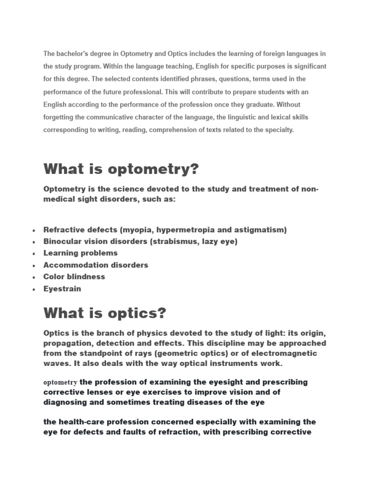 Optometry | PDF | Optics | Optometry