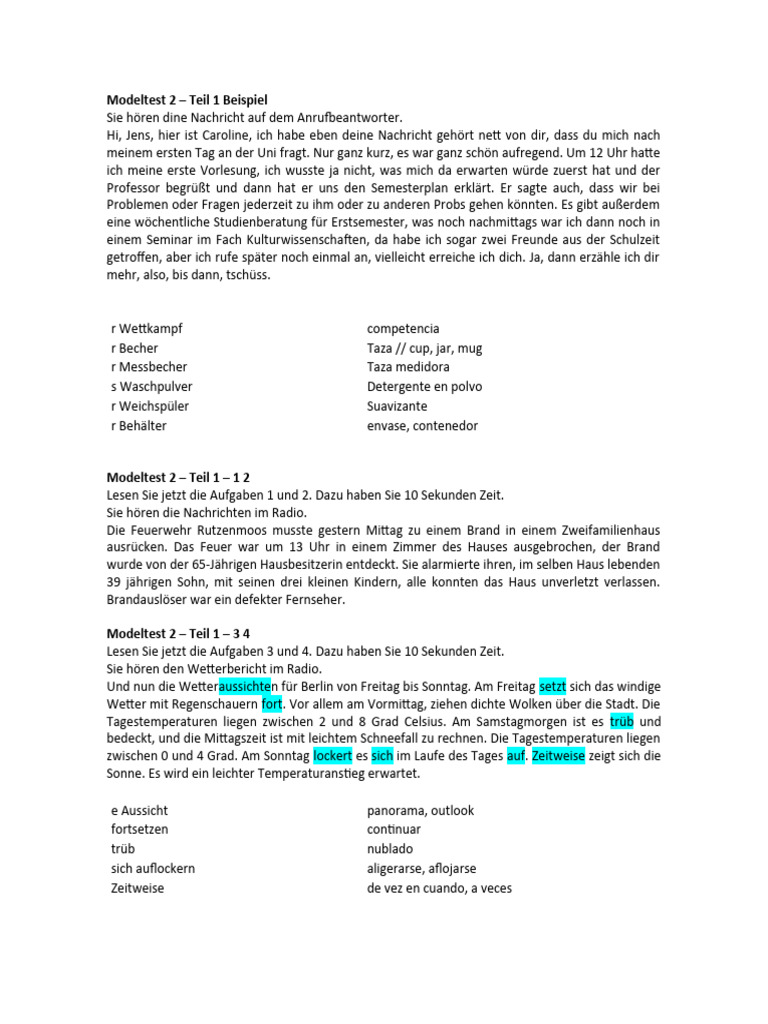 B1 Modeltest 2 - Transkript | PDF