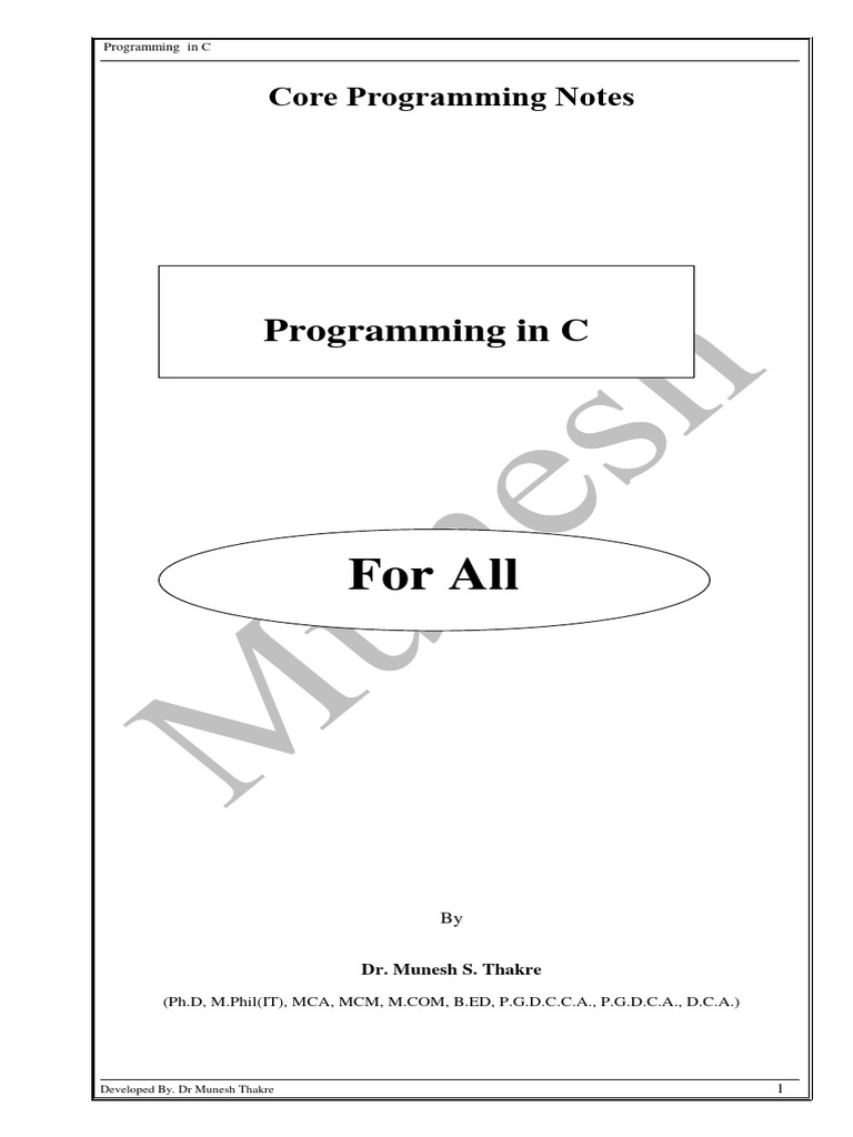 Core Programming in C by DR Munesh Thakre | PDF