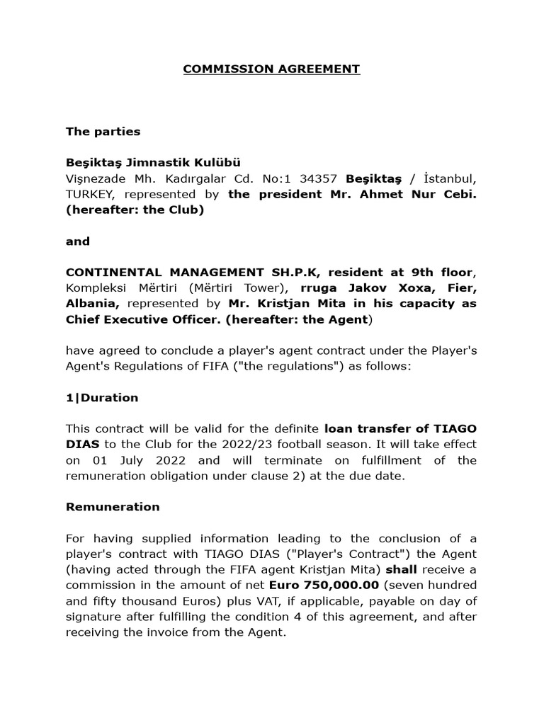 Football Agent Commission Deal | PDF
