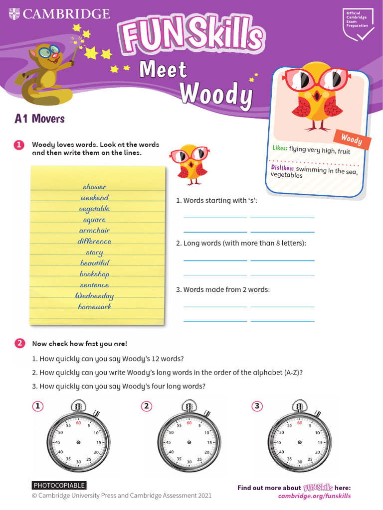 A1 Movers Woody Worksheet - PDF Unit5 | PDF