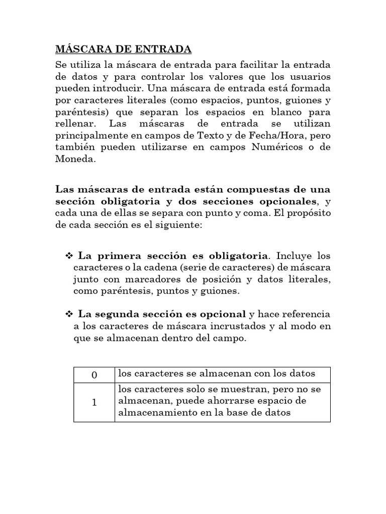 Guía de Máscaras de Entrada en Access | PDF | Ingeniería Informática ...