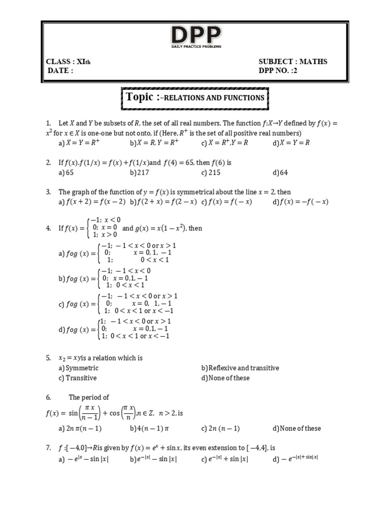 Relations And Functions Q 2 Pdf Function Mathematics Mathematical Logic 