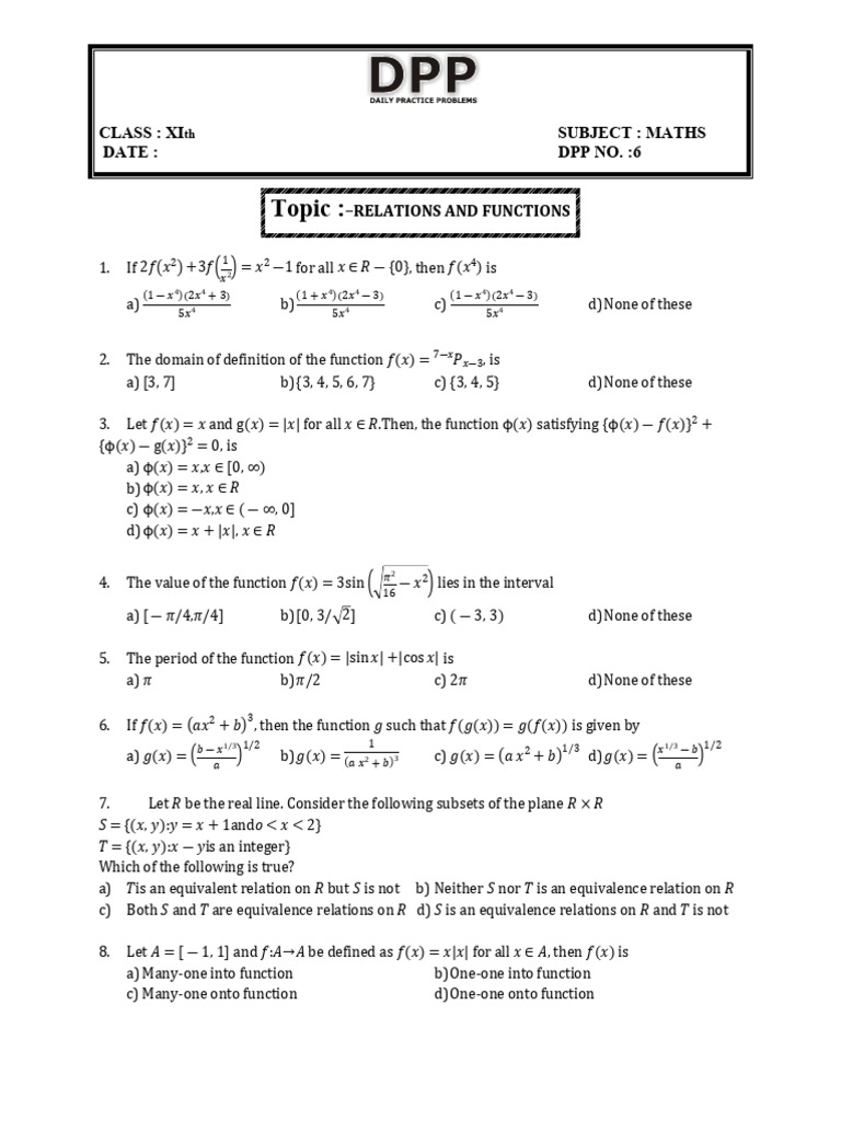 Class XI Maths DPP Solutions | PDF | Function (Mathematics) | Geometry