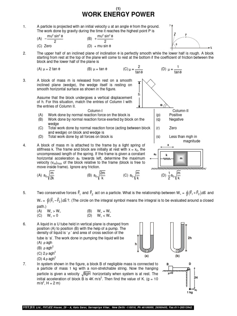 Work Energy Power: Fiitjee | PDF | Force | Applied And Interdisciplinary Physics
