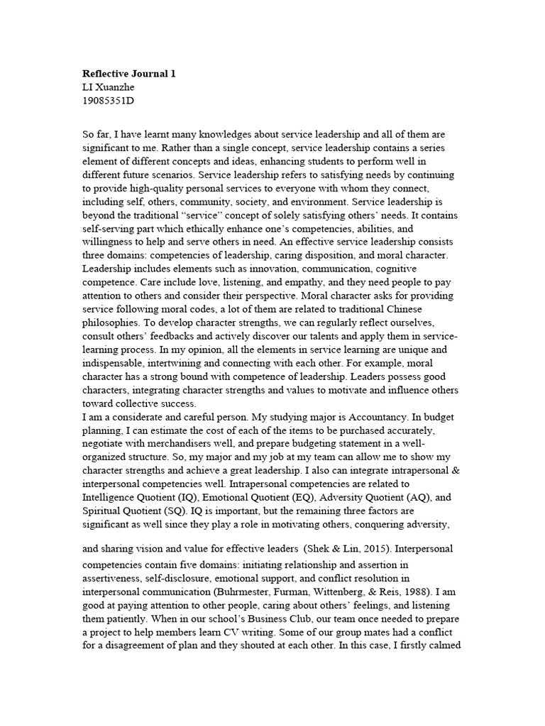 Reflective Journal 1 | PDF