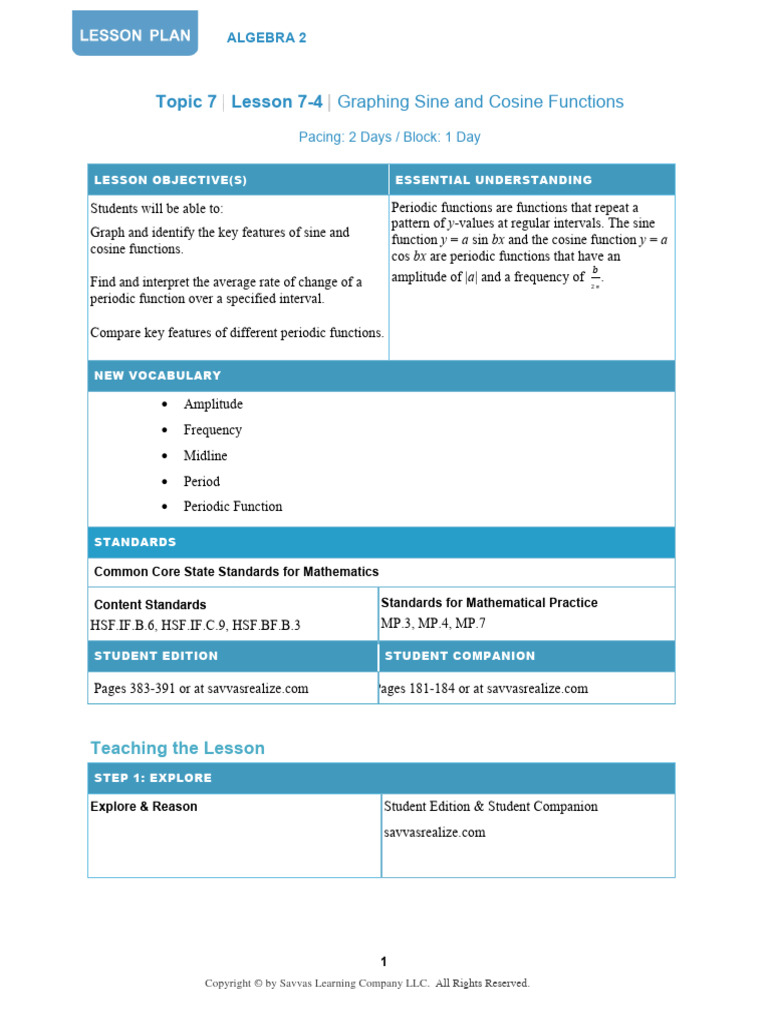 Savvas Lesson Plan 7-4 | Download Free PDF | Function (Mathematics ...
