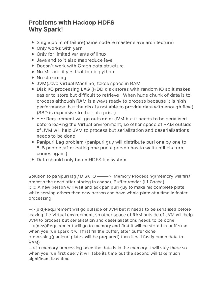 Problems With Hadoop HDFS & Why Spark (Architecture) | PDF | Apache Hadoop | Apache Spark