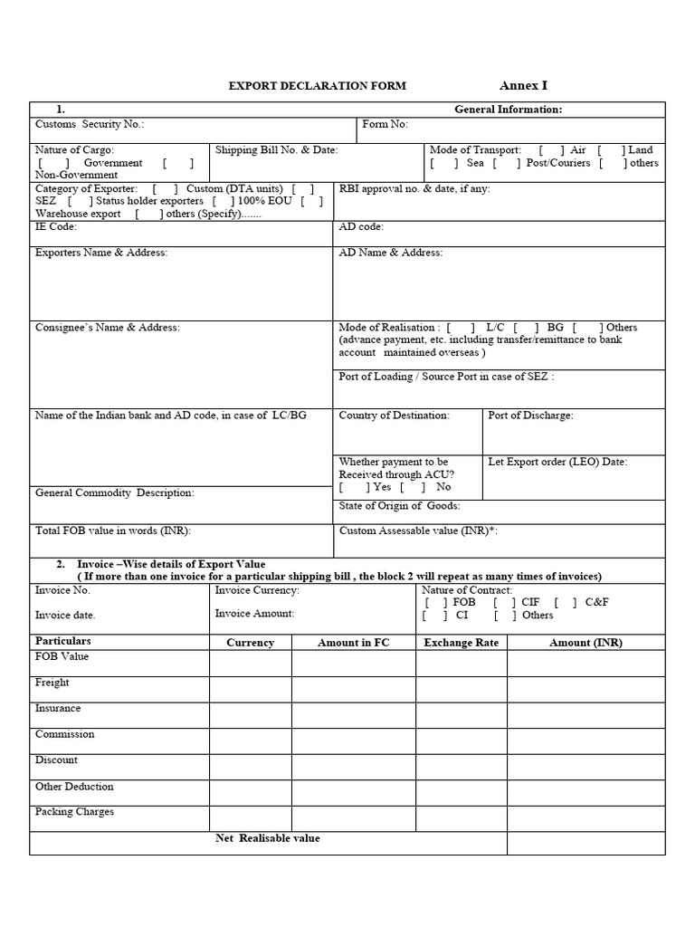 Export Declaration Form Details | PDF