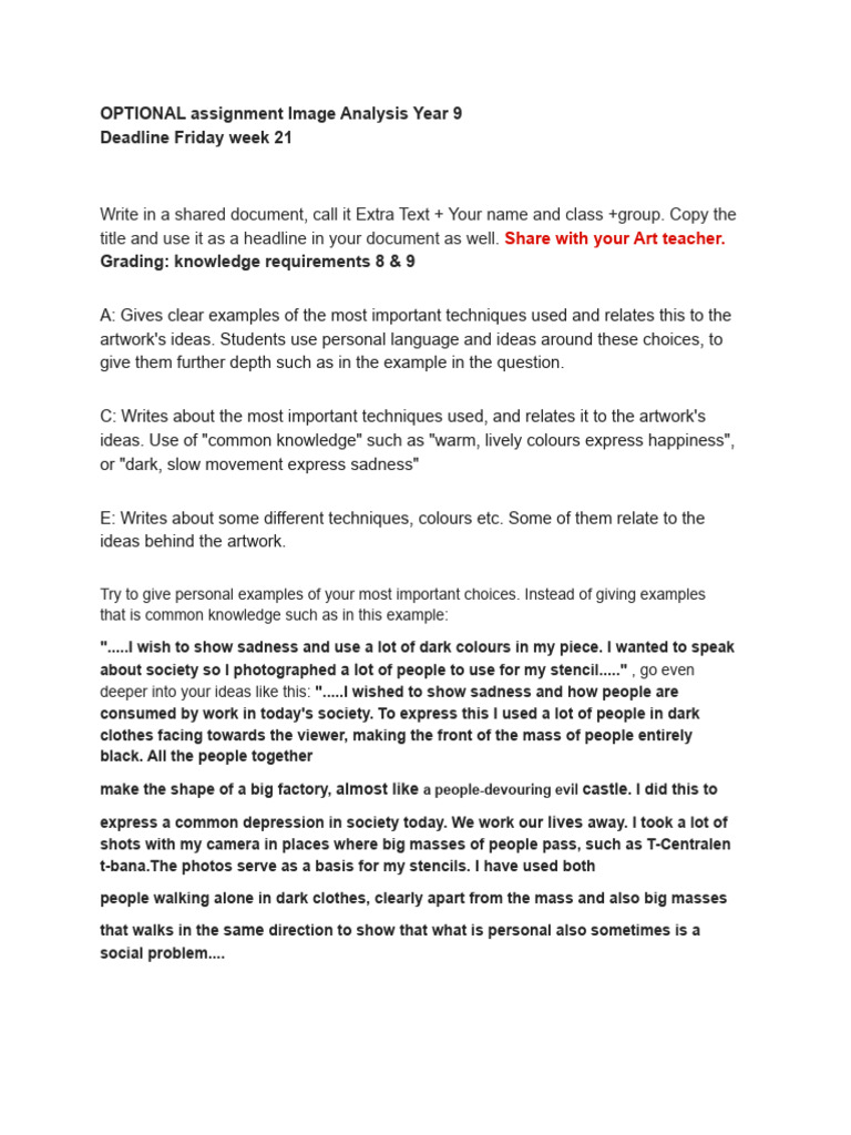 Image Analysis Year 9 | PDF | Composition (Visual Arts) | Paintings