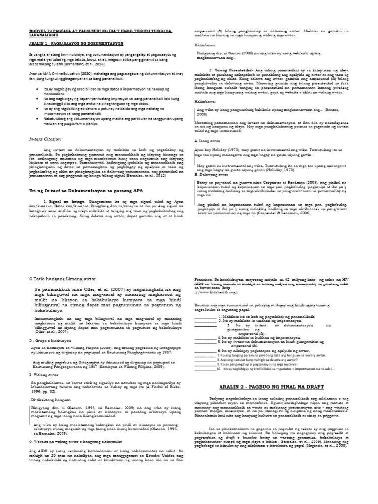 Modyul 12 Pagbasa at Pagsusuri NG Iba | PDF