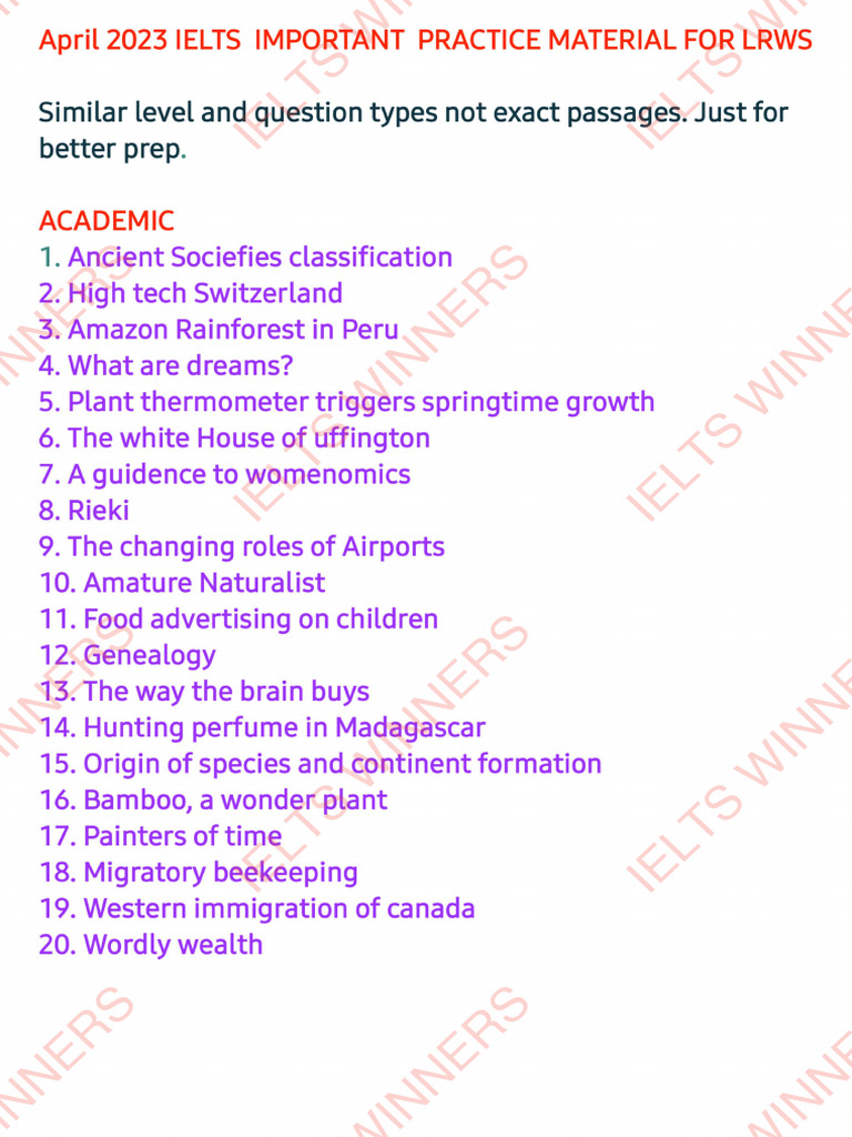 IELTS April Practice Material For LRWS | PDF